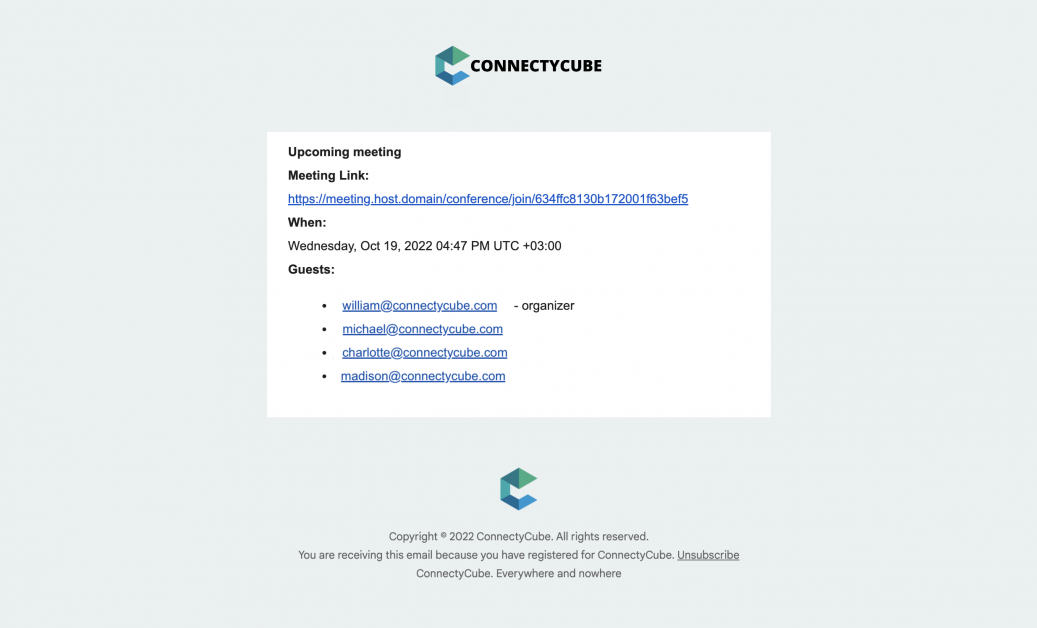 Email reminders for meetings now available on ConnectyCube